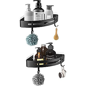 NIENLCIP Adhesive Shower Caddy Corner Shelf Shower Shelves Bathroom Storage Organizers Basket for Kitchen/Toilet No Drilling 2-Tier Black