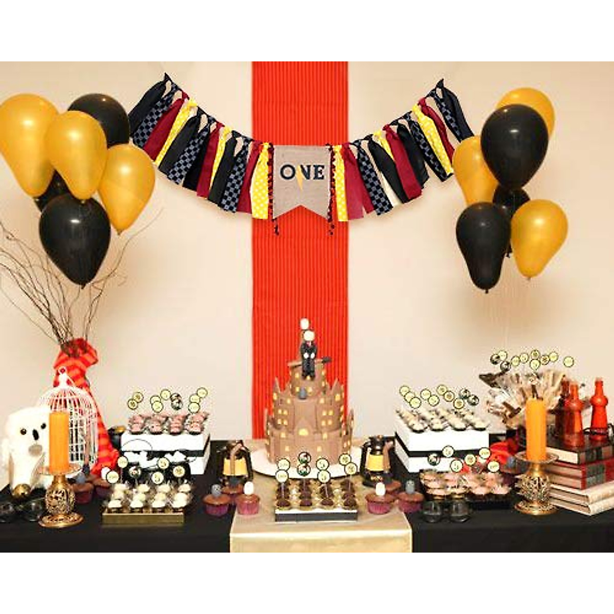 WAOUH Lightning Banner For 1st Birthday - High Chair Banner For First Birthday Decorations, Rag Tie Fabric Garland, Photo Booth Props, Birthday Souvenir And Gifts(Yellow Red And Black)