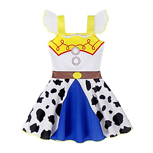 AmzBarley Girls Jessie Costume Dress Toddler Jessie Toy Story Costume Cowgirls Birthday Party Toy Halloween Story Fancy Outfit Preschool Role Play Dress Up Cosplay Dress Size 2T(1-2Years)