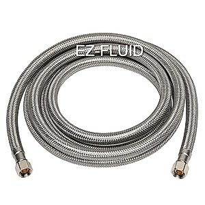 EZ-FLUID 1/4" Female Comp x 1/4" Female Comp x 24" (2FT) Stainless Steel Braided Flexible Refrigerator Ice Maker Water Line Connector Kit, Fridge Flex Icemaker Water Supply Hose For Portable & Home.