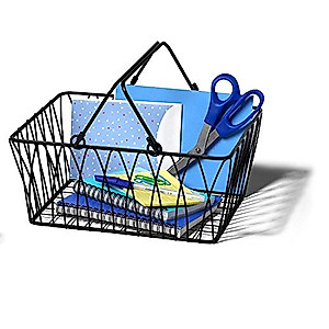 Spectrum Diversified Twist Storage Handles, Modern Farmhouse Décor Farmer’s Market-Style Wire Basket for Organizing Bathroom, Pantry & Craft Room, Medium, Black