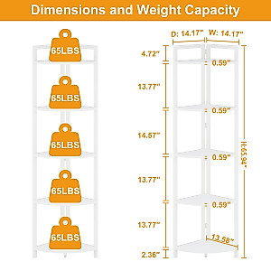 FATORRI Tall Corner Shelf, 5 Tier Modern Corner Bookshelf Stand, Wood and Metal Corner Plant Bookcase for Living Room, Corner Space (White Oak)