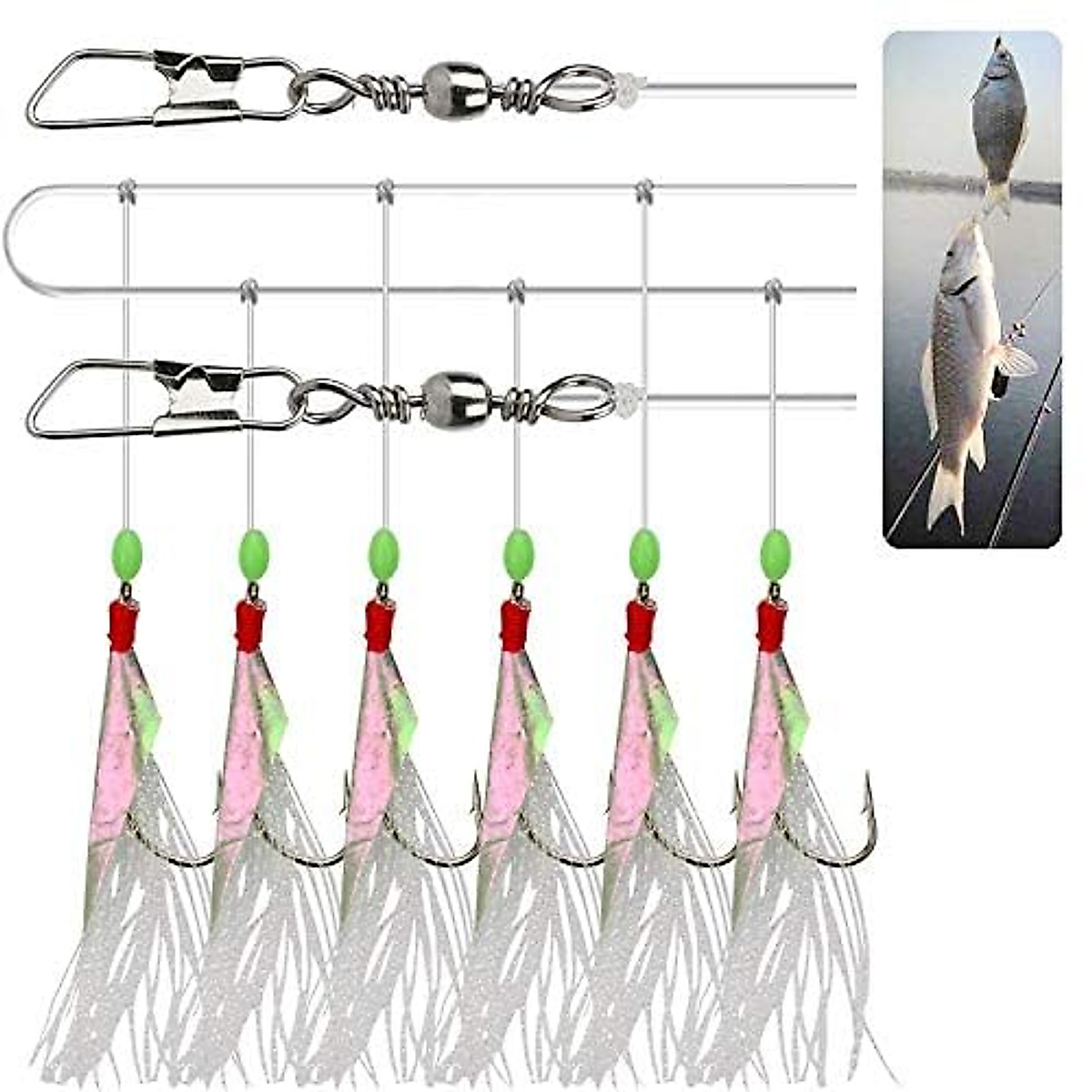 OriGlam Luminous Fishing Rigs with Real Fish Skin, Glow Beads & High Carbon Hooks for Fresh/Saltwater