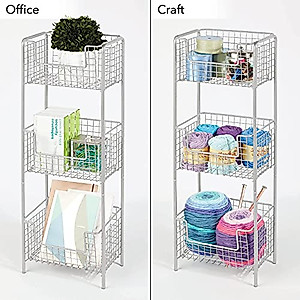 mDesign Steel Freestanding Storage Organizer Tower Rack Basket Shelf, Metal 3-Tier Furniture Unit for Master/Guest Bathroom, Powder Room - Holds Bath Towels, Soap - Concerto Collection - Stone Gray
