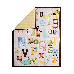 Brandream Nursery Bedding for Boys ABC Crib Bedding 3 Piece Cute Owls Elephant Whale Comforter Set, Mint Blue Grey