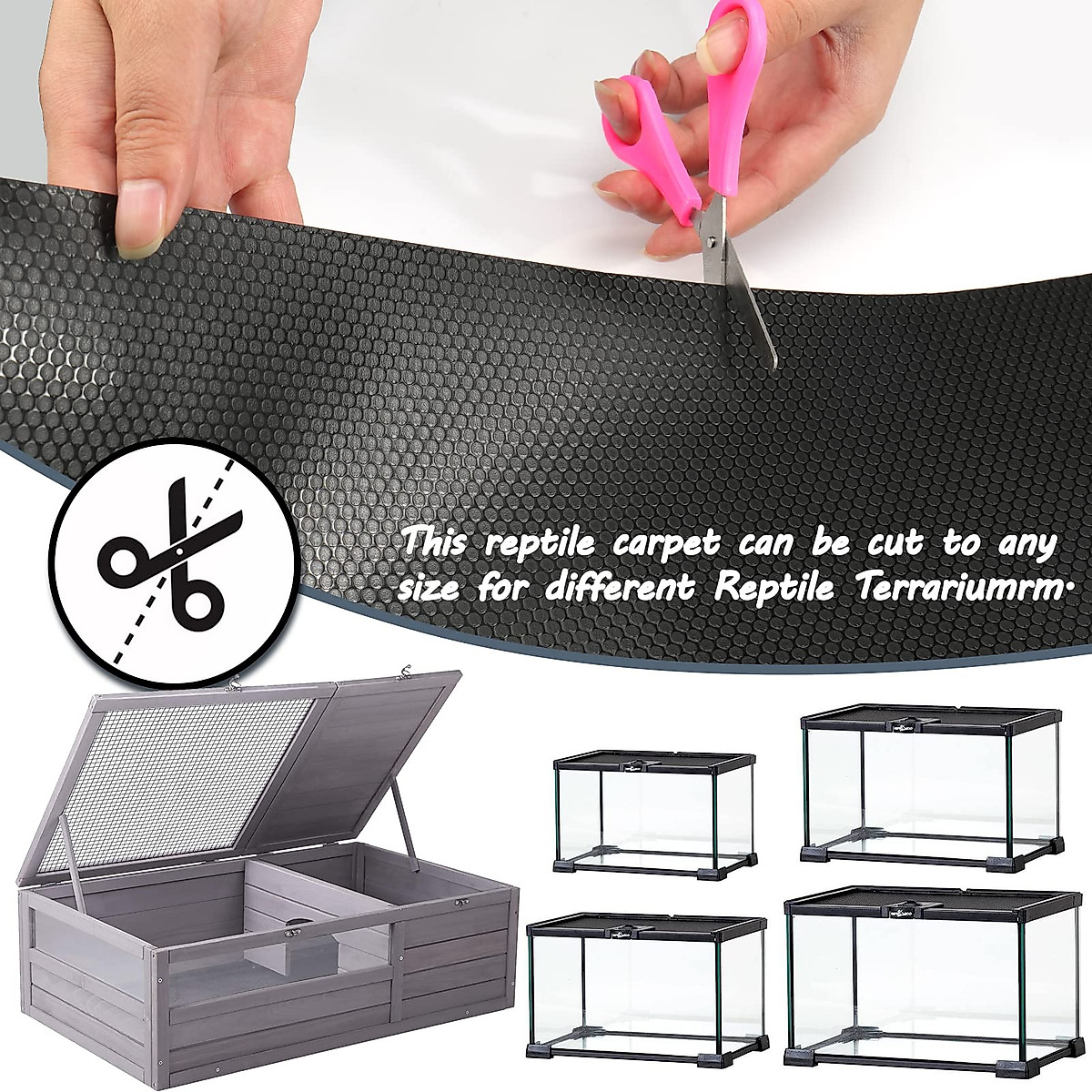 Vodolo Bearded Dragon Tank Accessories, Reptile Terrarium Carpet Substrate for Leopard Gecko, Lizard, Iguana, Snake, Tortoise, Non-Adhesive Reptile Habitat Bedding(Black 79inch)