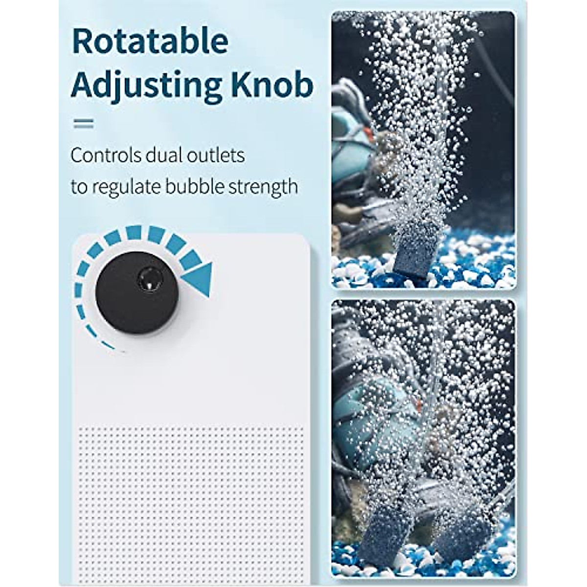 Pawfly 64 GPH Aquarium Air Pump with Dual Outlets Adjustable Quiet Oxygen Aerator Pump with Airline Tubing Air Stone Connector and Check Valve Accessories for Fish Tanks up to 75 Gallons