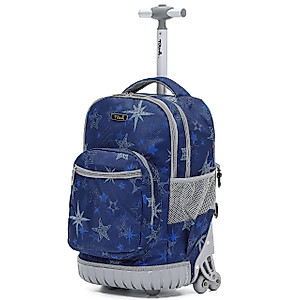 NEW TILAMI Rolling Backpack for kids, Adjustable Laptop Backpack with Wheels for Girls to School Travel Camping Boys Rolling Backpack Meteorite Blue 18 Inch
