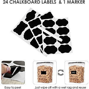 BellaCasa Essentials Airtight Food Storage Containers with Lids, 24 pcs Plastic Kitchen and Pantry Organization for Cereal, Dry Food, Sugar and Snacks, BPA free Includes Spoon, 24 Labels, Marker