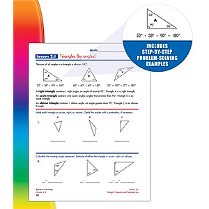 Spectrum Grades 6 - 8 Geometry Workbook, Ages 11 to 14, Geometry Math Workbook, Angles, Shapes, Coordinate Plane, Perimeter, Area, and Volume, Focus on Points, Lines, Rays, and Polygons - 128 Pages