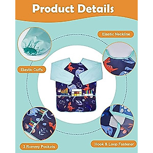 Lictin 2 Pack Kids Art Smocks, Toddler Smock, Waterproof Artist Painting Aprons for Children, with Long Sleeve and 3 Pockets for Age 3-8 Years
