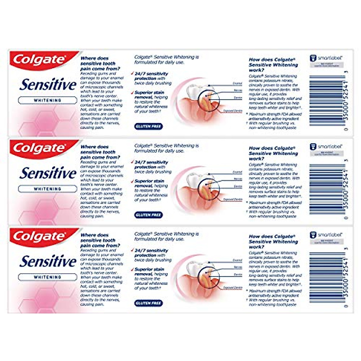 Colgate Whitening Toothpaste for Sensitive Teeth, Enamel Repair and Cavity Protection, Fresh Mint Gel, 6 Oz (Pack of 3)