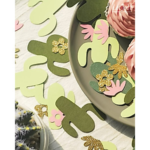 Cactus Paper Confetti Succulent Baby Shower Green Table Decoration Glitter Golden Greenery Scatter Pink Flower Craft Supplies Fiesta Theme Birthday Party Wedding Gift Decor 105 Pcs