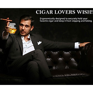 Bezrat Whiskey Cigar Glasses - Pack of 2-10 oz - Double Old Fashioned Round Tumbler With Side Mounted Cigar Holder Rest - Whiskey Glasses Christmas Gift (2 Pack)