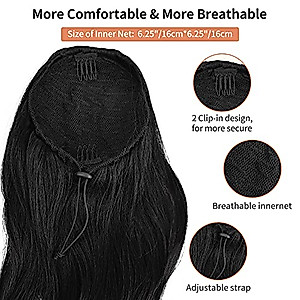 SEIKEA 26" Long Wavy Drawstring Ponytail, PT004 Gita for Black Women Natural Soft Clip in Ponytail Extension Synthetic Heat Resistant Hair Extensions Hairpiece Color Black