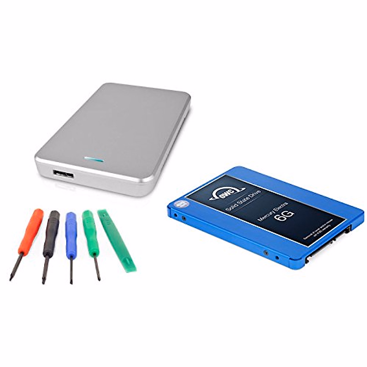 OWC 500GB Mercury Electra 6G SSD 7mm, 2.5" USB 3.0 Express Enclosure Kit (Silver) DIY Drive Upgrade Install Kit for Mac or PC