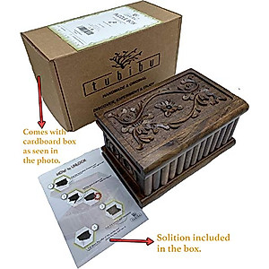 Tubibu Walnut Treasure Within Puzzle Secret Magic Box Hand Made Unique Jewelry Box with Hidden Key 10"x6"x5" (25cmx15cmx12cm)