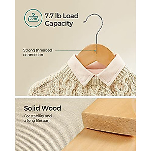 SONGMICS Kids Wooden Hangers 20 Pack, Solid Wood Baby Hangers, Children's Coat Hangers with Pants Bar, Shoulder Notches, Swivel Hooks, 12.6 x 7.5 Inches, Natural and Silver UCRW06NL