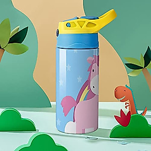 Thermos Cup 500Ml Rainbow Unicorn Insulated Water Bottle With Straw For Sports And Travel 7.5x2.7 in
