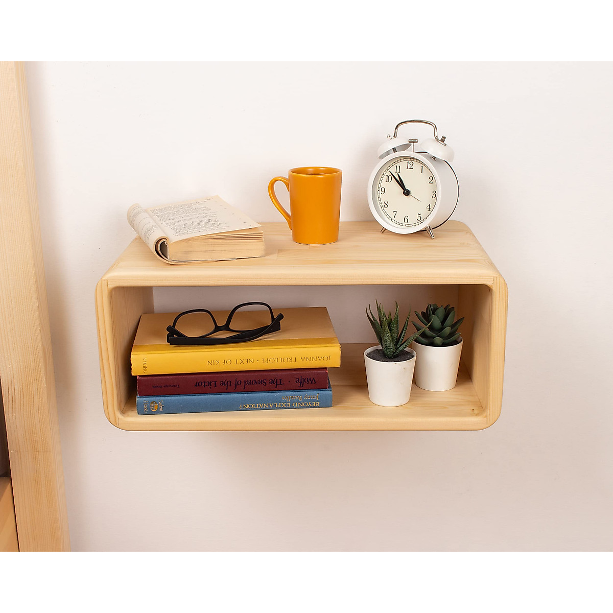 WOODCHES Floating Nightstand Wooden, Bedside Table, Nightstand Shelf, Handmade, Wall Mounted Bedside Shelf, Minimalist and Unique Style (Natural)