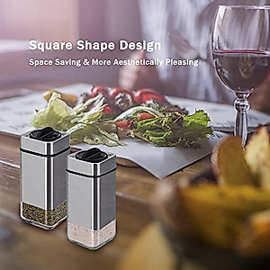 Salt and Pepper Shakers by Aelga, Salt Shaker with Adjustable Pour Holes, Glass Salt Pepper Shaker Set, Perfect for Black Pepper, Kosher and Sea Salt