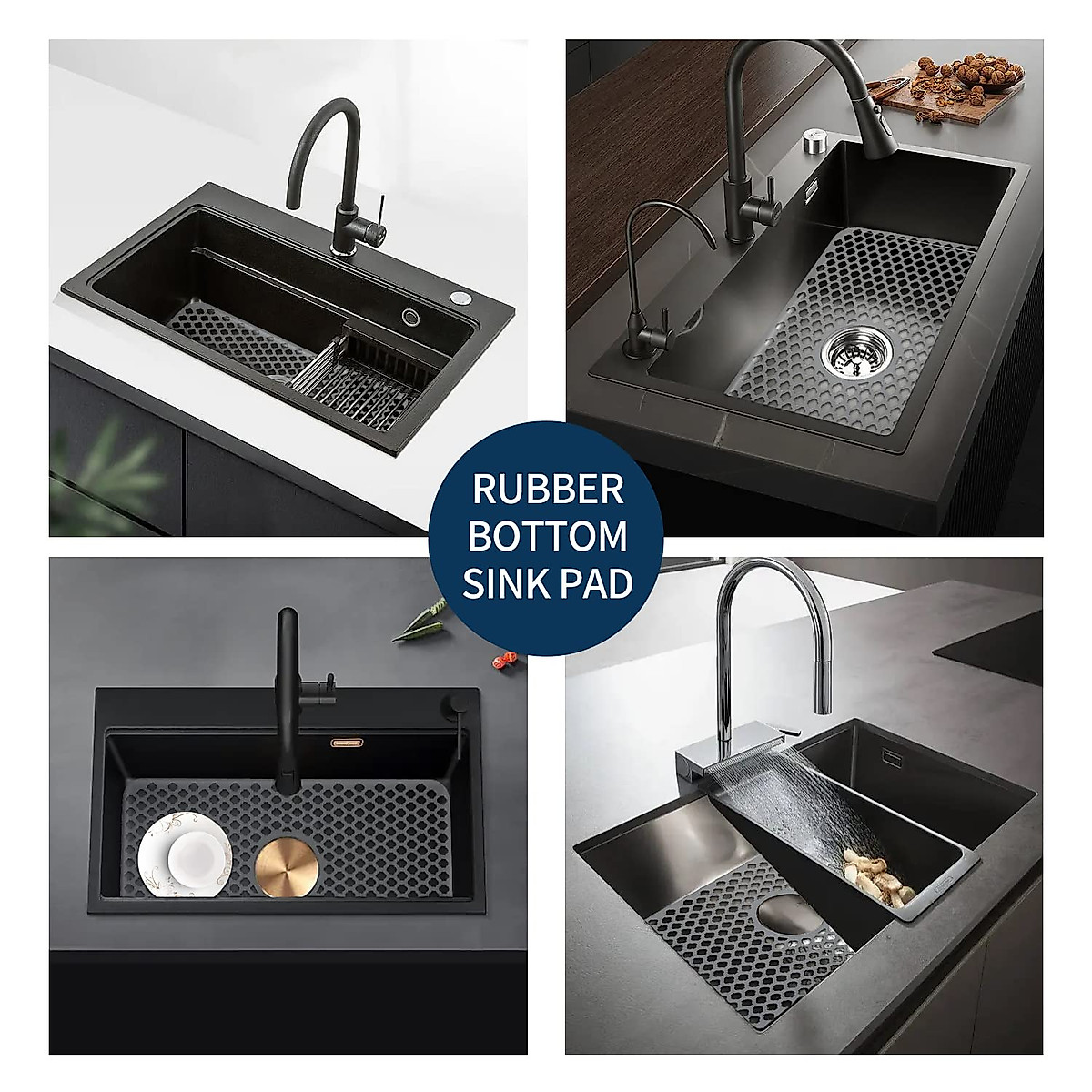 SHAIINKOOW Silicone Kitchen Sink Mat, Kitchen Sink Protector, Silicone Sink Protectors for Kitchen Sink, Kitchen Sink Mats, Sink Mats for Bottom of Kitchen Sink, (13.6" X 11.6", Centre Drain, Black)