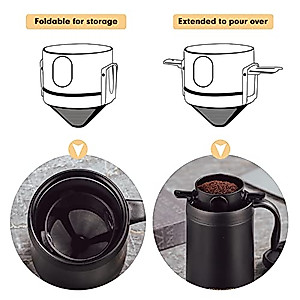 TEBICOO 16oz Camping Coffee Maker Pour Over Coffee Maker Set with Stainless Steel Coffee Mug + Collapsible Pour Over Coffee Filter - for Travel Camping Offices Backpacking