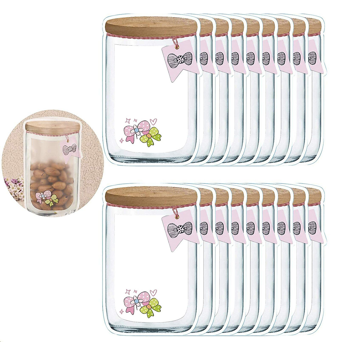 Enkrio 20 PCS Reusable Mason Jar Zipper Bags Mason Jar Bag Refrigerator Organizer Stand-up Airtight Seal Saver Bags Food Storage Sandwich Bags for Kitchen Snack (10L 6M 4S)