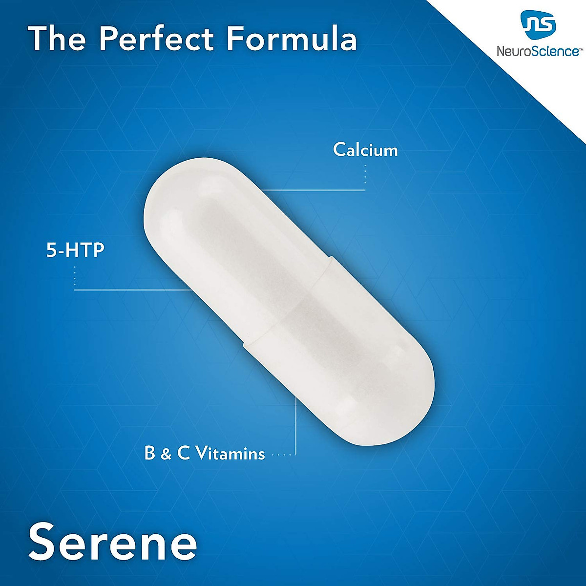 NeuroScience Serene - Mood Support + Sleep Aid with 100mg 5-HTP, Vitamin B6, Folate + Calcium - Non-Drowsy + Non-Groggy Serotonin Support Supplement for Sleep-Wake Function (60 Capsules)