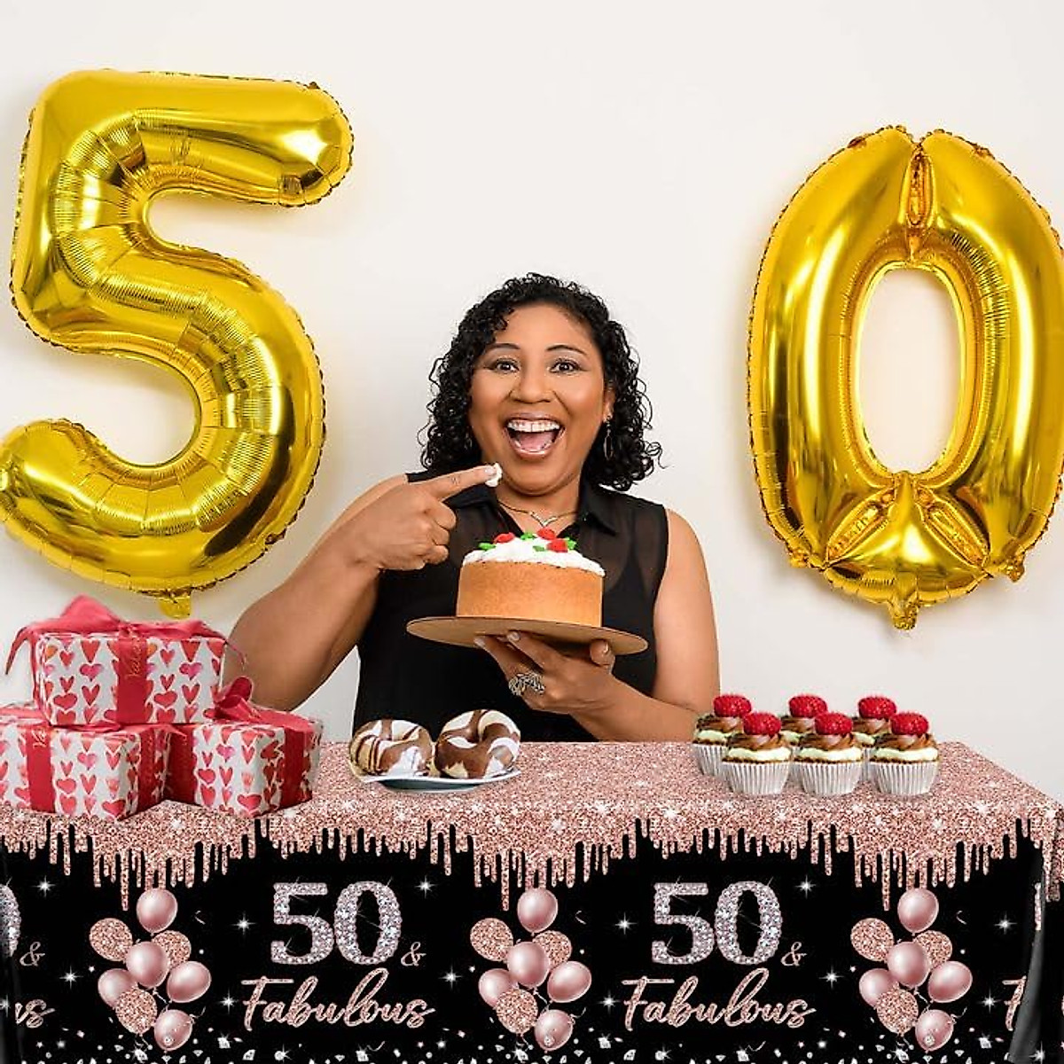 50th Birthday Tablecloth Decorations,3Pcs Rose Gold and Black Glitter Tablecloths for Women Set 50th Birthday Table Cover Rose Gold Table Cover for Women 50th Birthday Party Disposable Supplies