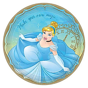 Disney Princess Cinderella Party Supplies Pack Serves 16: 9" Plates and Luncheon Napkins with Birthday Candles (Bundle for 16)
