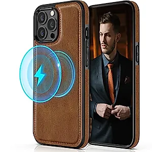LOHASIC Compatible with Mag-Safe for iPhone 14 Pro Max Case, 2022 Classy Leather Magnets Soft Back Cover Shockproof Protective Phone Cases for iPhone 14 Pro Max 6.7 inch - Brown