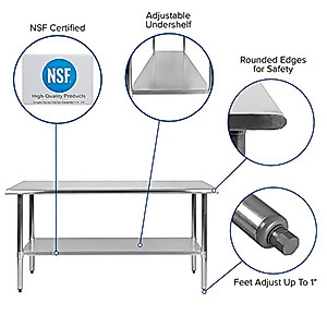 Flash Furniture Reese Stainless Steel 18 Gauge Prep and Work Table with Undershelf - NSF Certified - 60"W x 24"D x 34.5"H