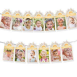 First Trip Around the Sun Birthday 12 Month Photo Banner Boho Sun 1st Birthday Decorations Party Supplies Sunshine First Birthday Decor for Baby Boys Girls Bday