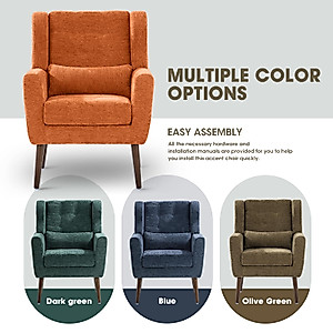 cinkehome Accent Chairs Set of 2 for Living Room, Chenille Upholstered Mordern Armchair, Comfy Soft Padded Lounge Reading Arm Chair in Small Spaces, Bedroom, w/Pillow, Solid Wood Leg, Orange