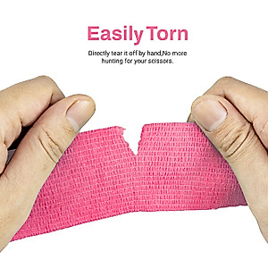 FRESINIDER 9 Rolls Self Adhesive Wrap Athletic Tape Gauze, Breathable Elastic Cohesive Bandage for Sports Injury & Pet (7 Pcs 2"x 5 Yards + 2 Pcs 1" X 5 Yards) (Pink)