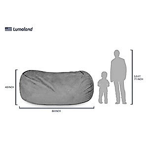 Lumaland Luxurious Giant 7ft Bean Bag Chair with Microsuede Cover - Ultra Soft, Foam Filling, Washable Jumbo Sofa for Kids, Teenagers, Adults Sack Dorm, Family Room Dark Grey