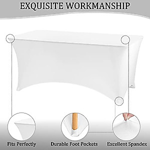 JALANCY 8 Pack 6FT Spandex Table Covers Fitted Rectangle Tablecloth Washable Wrinkle Resistant Stretch Table Cloth for Folding Table Wedding Party Birthday Banquet Bar Events（White）