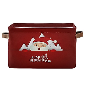 ALAZA Christmas Santa Claus Red Foldable Storage Box Storage Basket Organizer Bins with Handles for Shelf Closet Living Room Bedroom Home Office 2 Pack