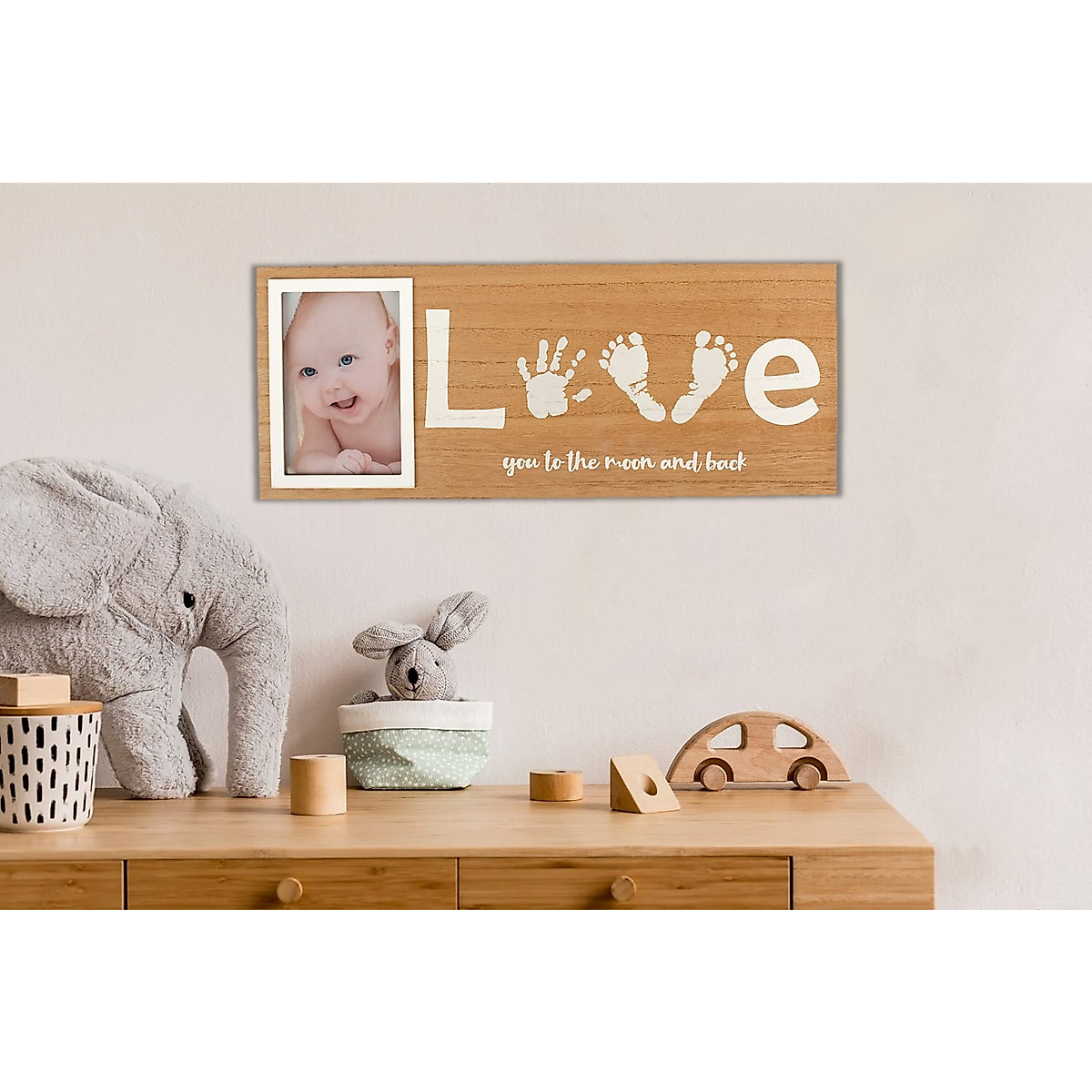 Baby Footprint & Handprint Photo Frame Kit | Capture Unforgettable Moments! Includes White Paint and Paint Tray | Newborn Keepsake Frame | Hand & Foot Impression (17 x 7 Inches