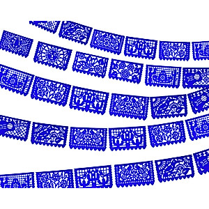 5 pk Fiesta Party Supplies, Royal Blue Mexican Banner Flags, 50 Panels of Papel Picado, 60ft Tissue Paper Garland Perfect for birthdays, weddings, quinceaneras, taco bar ws2030