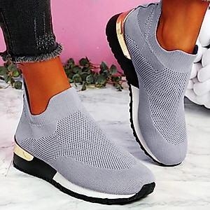 Drumm Womens Walking Shoes Slip on No Laces Mesh Sneakers Athletic Lightweight Fashion Shoes Outdoor Running Casual Sneakers(B02-grey,7)