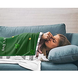 Flannel Fleece Throw Blanket,St. Patrick's Day Clover Gnome Black White Lattice Lightweight Soft Warm Throws,Shamrock Wooden Board Cozy Plush Blankets for Bed Couch Car Office All Seasons Use 40x60In