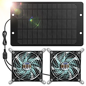Gulfmew Solar Powered Waterproof Fan Kit, 10W Solar Panel with 2 Pcs High Speed Exhaust Fan, DIY Cooling System for Chicken Coop, Small Greenhouse, Dog House, RV, Shed, Gable, Attic