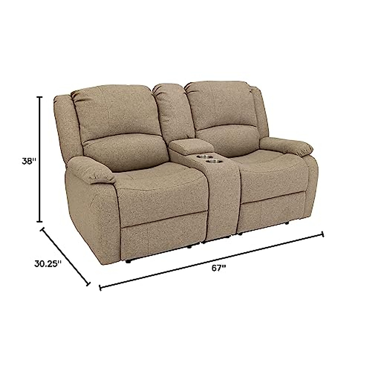 RecPro Charles 67" Double Recliner RV Sofa with Console and Cupholders | Zero Wall Loveseat for Camper | Wall Hugger Couch | Fifth Wheel Theater Seating | Replacement RV Furniture | Oatmeal Cloth