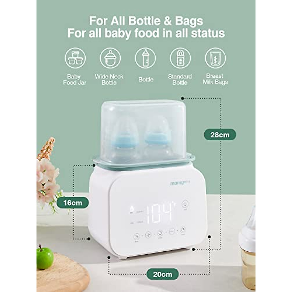 MOMYEASY Baby Bottle Warmer, Fast Bottle Warmer 7-in-1 Food Heater&Defrost with LCD Display, Baby Breast Milk Formula Warmer with 24H Temperature Control (White)