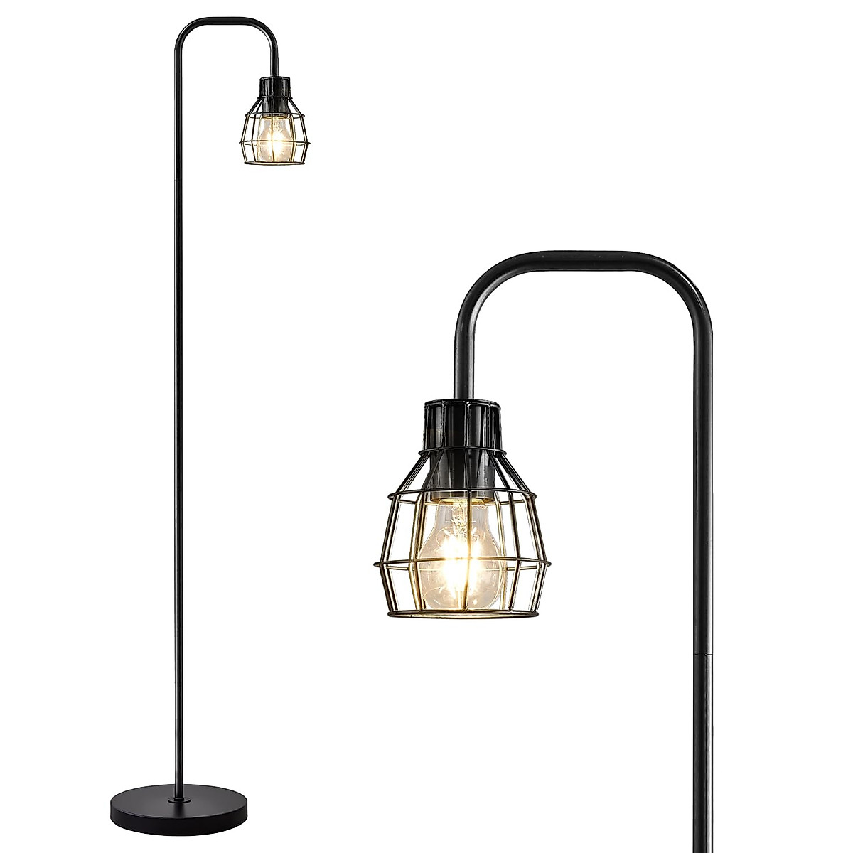 Oneach 63.75" Industrial Floor Lamp Modern Black Floor Lamp with Footswitch Metal Reading Tall Pole Light with 4W LED Bulb Standing Tall Lamp for Living Room Bedroom Office E26 Base