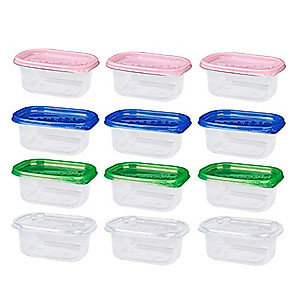 Toyvian 12pcs Food Storage Containers with Lids Rectangular Plastic Lunch Boxes Disposable Food Container Kitchen Sealed Box for Fruit Cake 280ML (Green,Blue,Transparent,Pinkï¼‰