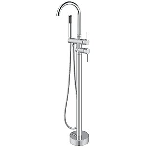 Aolemi Floor Mount Bathtub Faucet Freestanding Tub Filler Standing High Flow Shower Faucets Shower Mixer Taps, Swivel Gooseneck Spout with Cylinder Handheld Polish Chrome