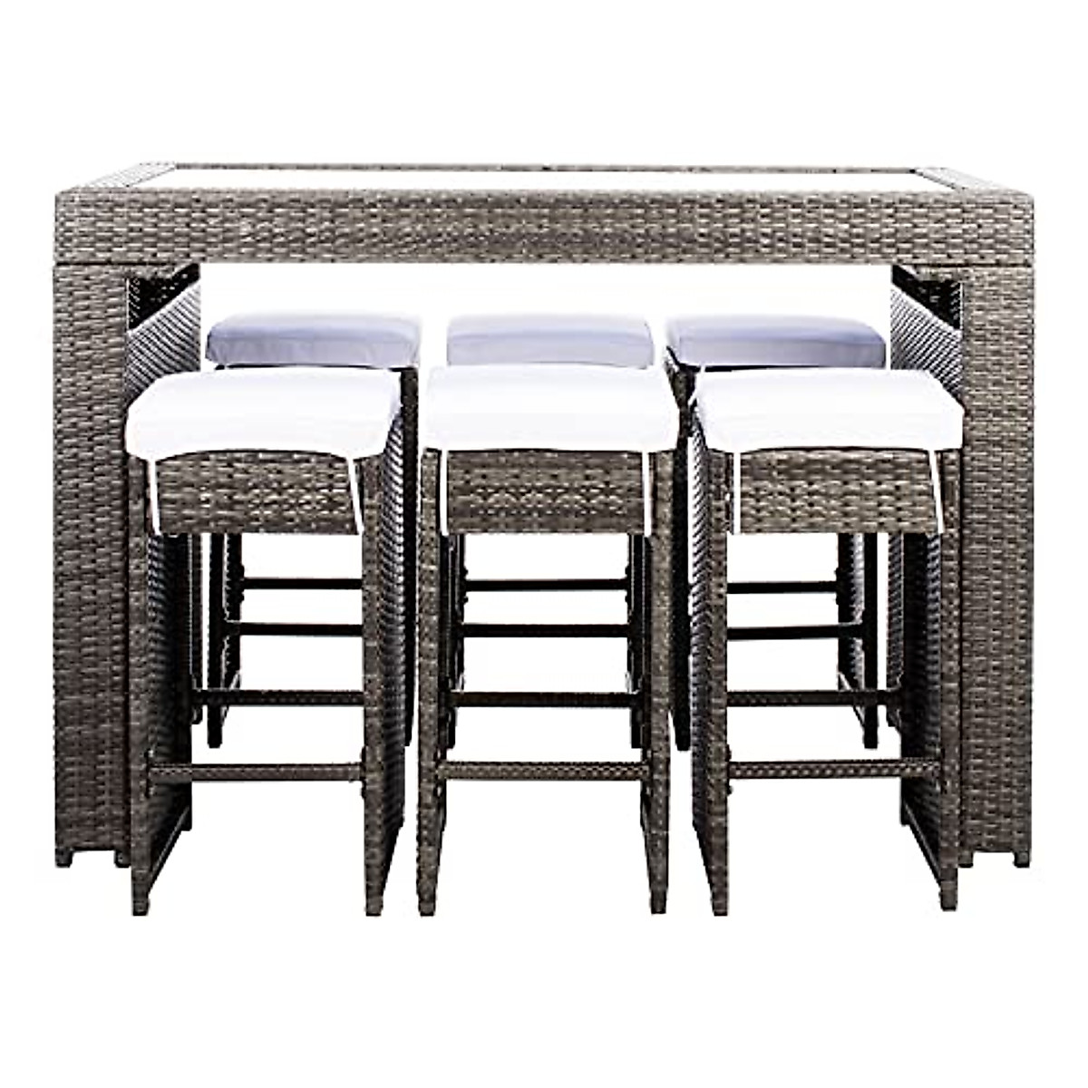 SAFAVIEH Outdoor Collection Horus Grey Brown/White Cushion 7-Piece Dining Set PAT7502C